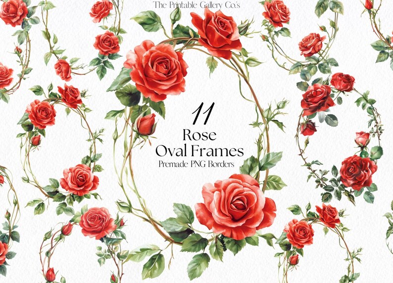 11 Red Rose Borders PNG Oval Floral Frames Home Decor Collage PNG ...
