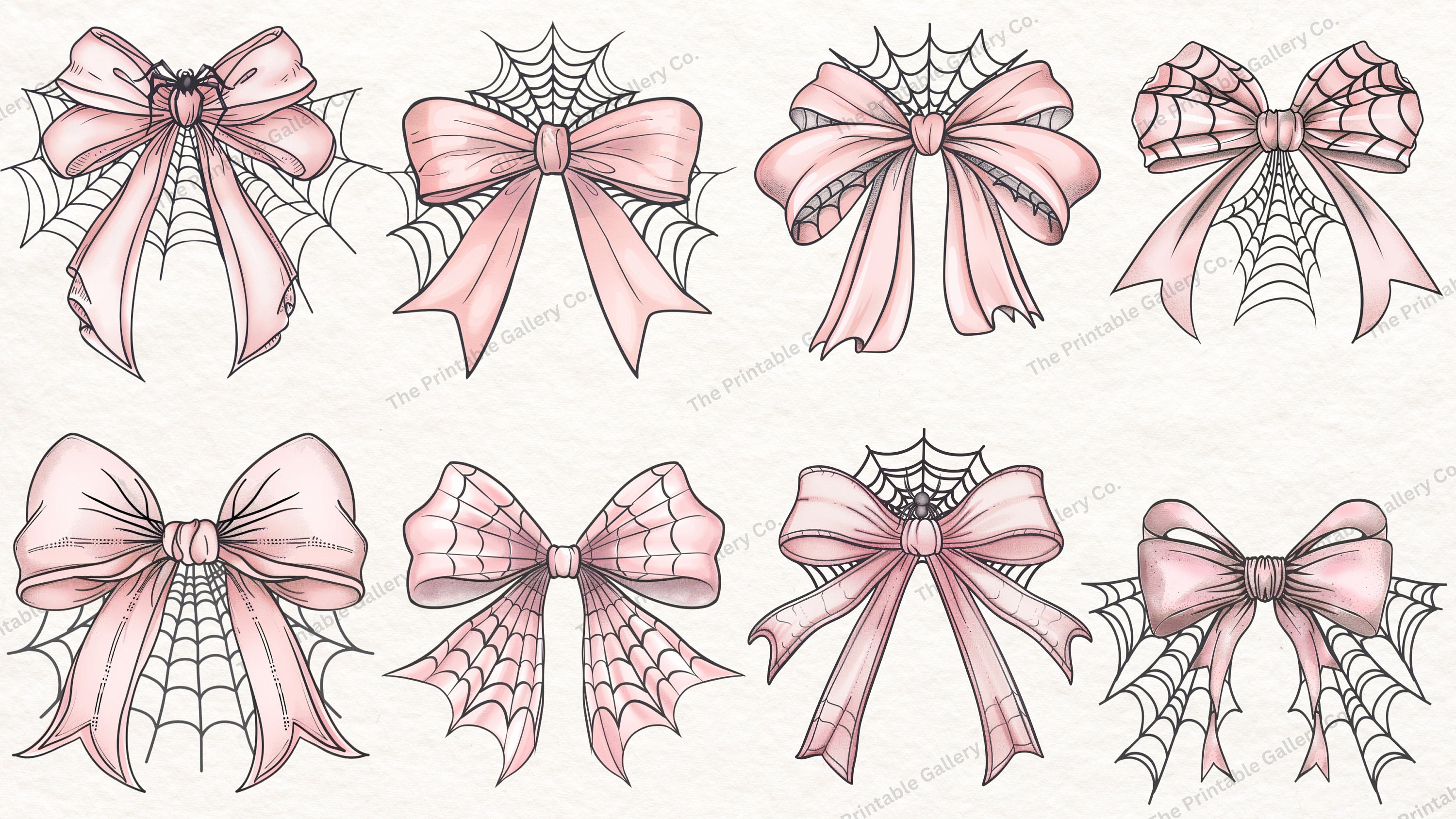 Cute Gothic Coquette Bows Clipart, Pastel Pink Halloween PNG, Witchy ...