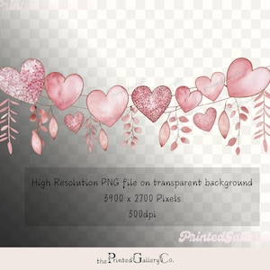 Pink Glitter Foliage and Hearts Border PNG Gold Valentines Day Overlay ...