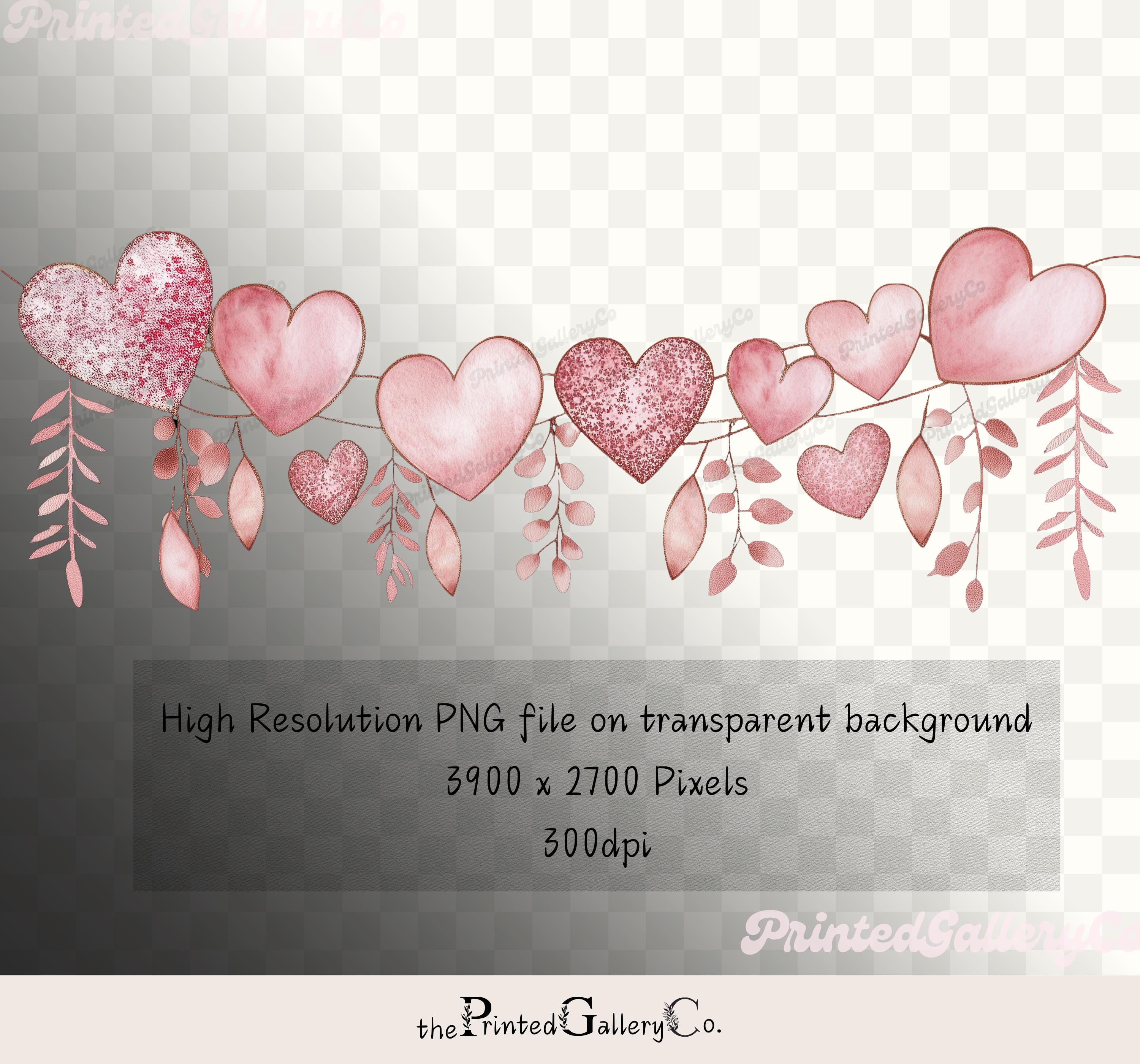 Pink Glitter Foliage and Hearts Border PNG Gold Valentines Day Overlay ...