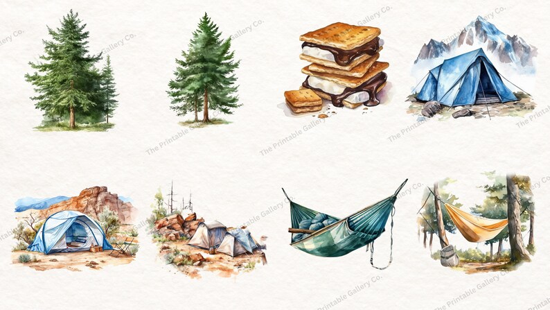 Watercolor Camping Clipart, Summer Outdoor Campsite Commercial Use PNG ...