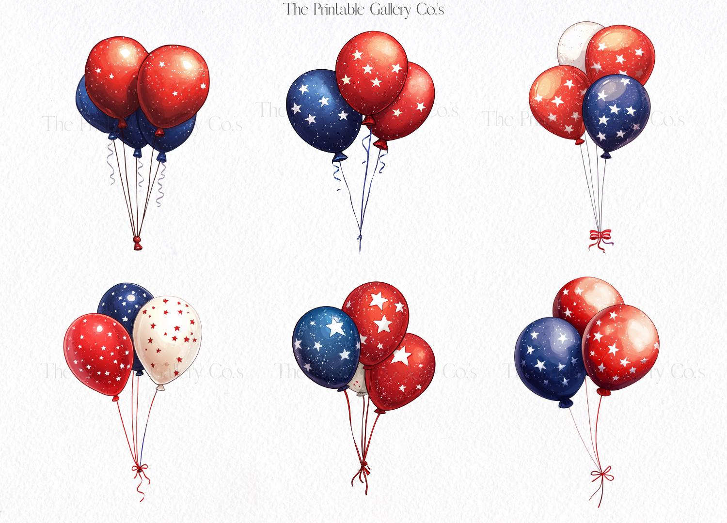 Patriotic Balloons Clipart, 4th of July Balloon Overlay PNG, Commercial ...