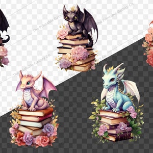 20 Fantasy Dragon Clipart Bundle, Floral Books Clip Art Digital ...