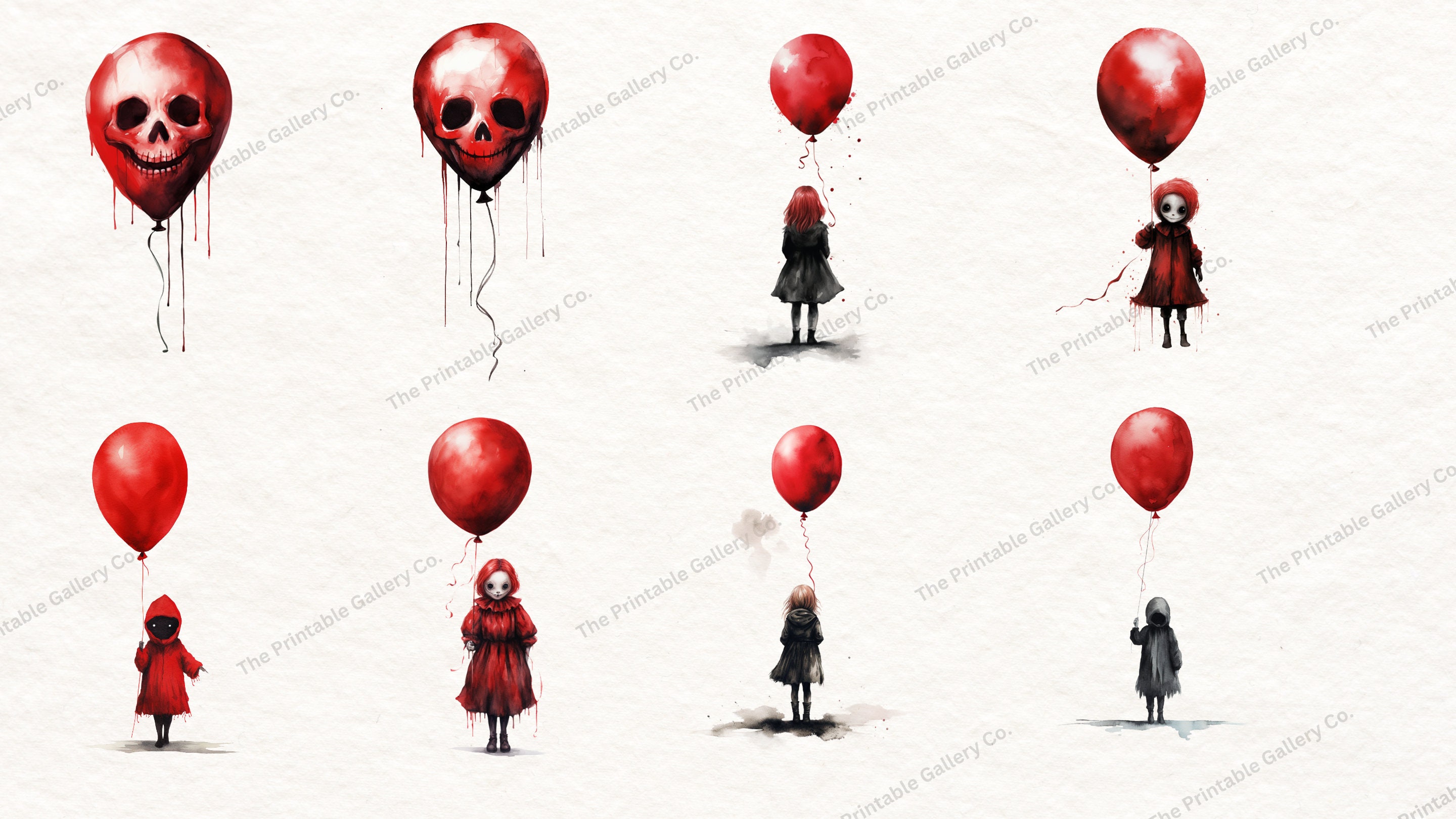 Creepy Voodoo Dolls & Red Balloons Clipart Bundle, Gothic Coquette Bow ...