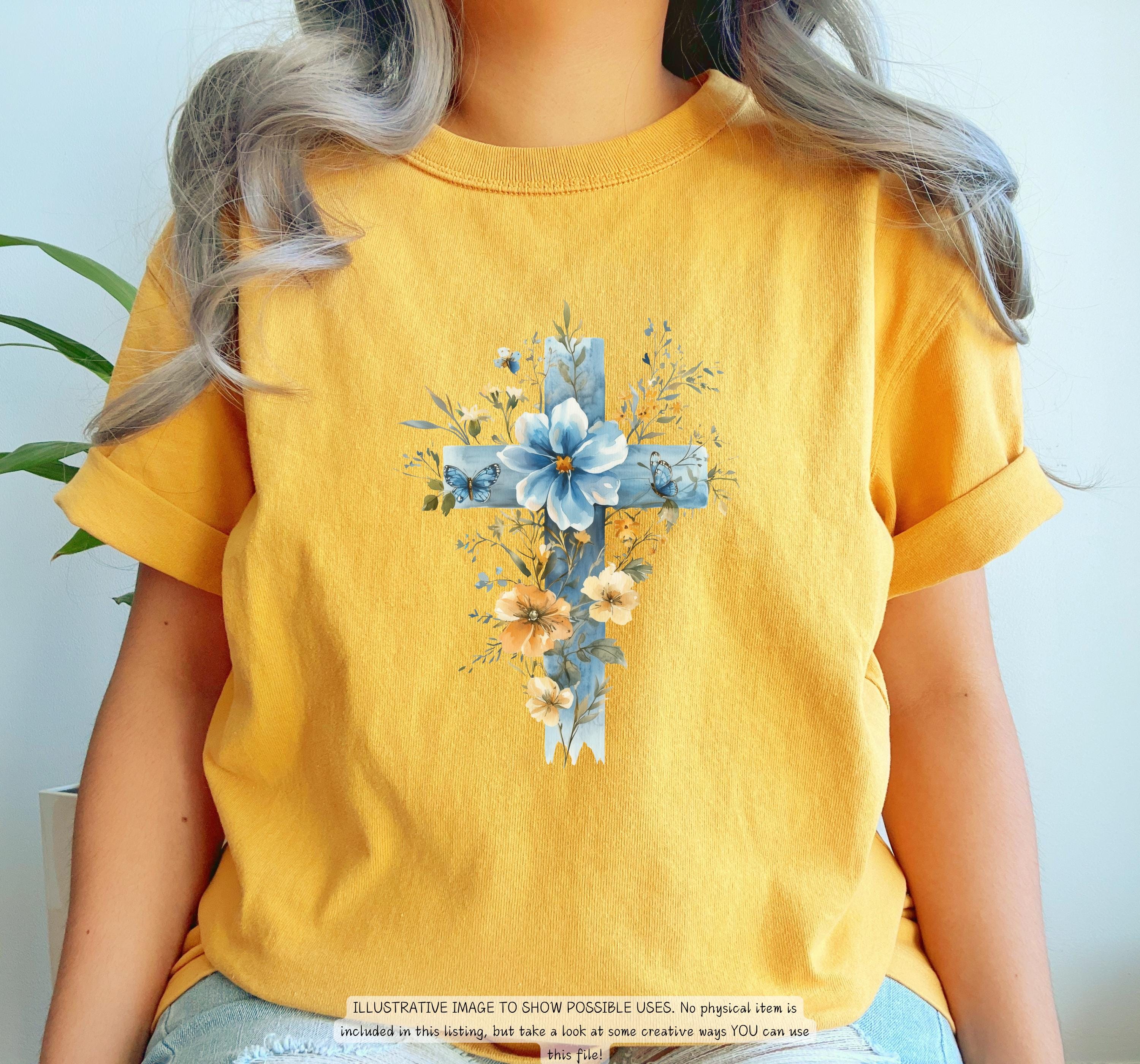 Blue & Yellow Floral Cross Clipart Watercolor Garden Flower Cross PNG ...