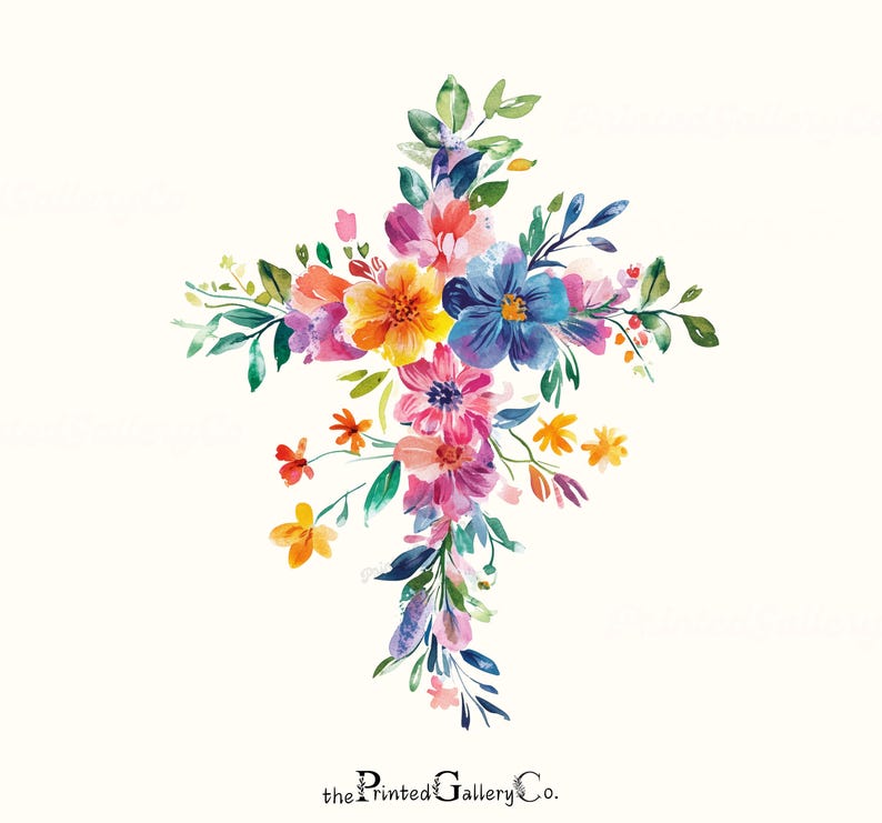 Blue Floral Cross Clipart Watercolor Garden Flower Cross PNG Shabby ...