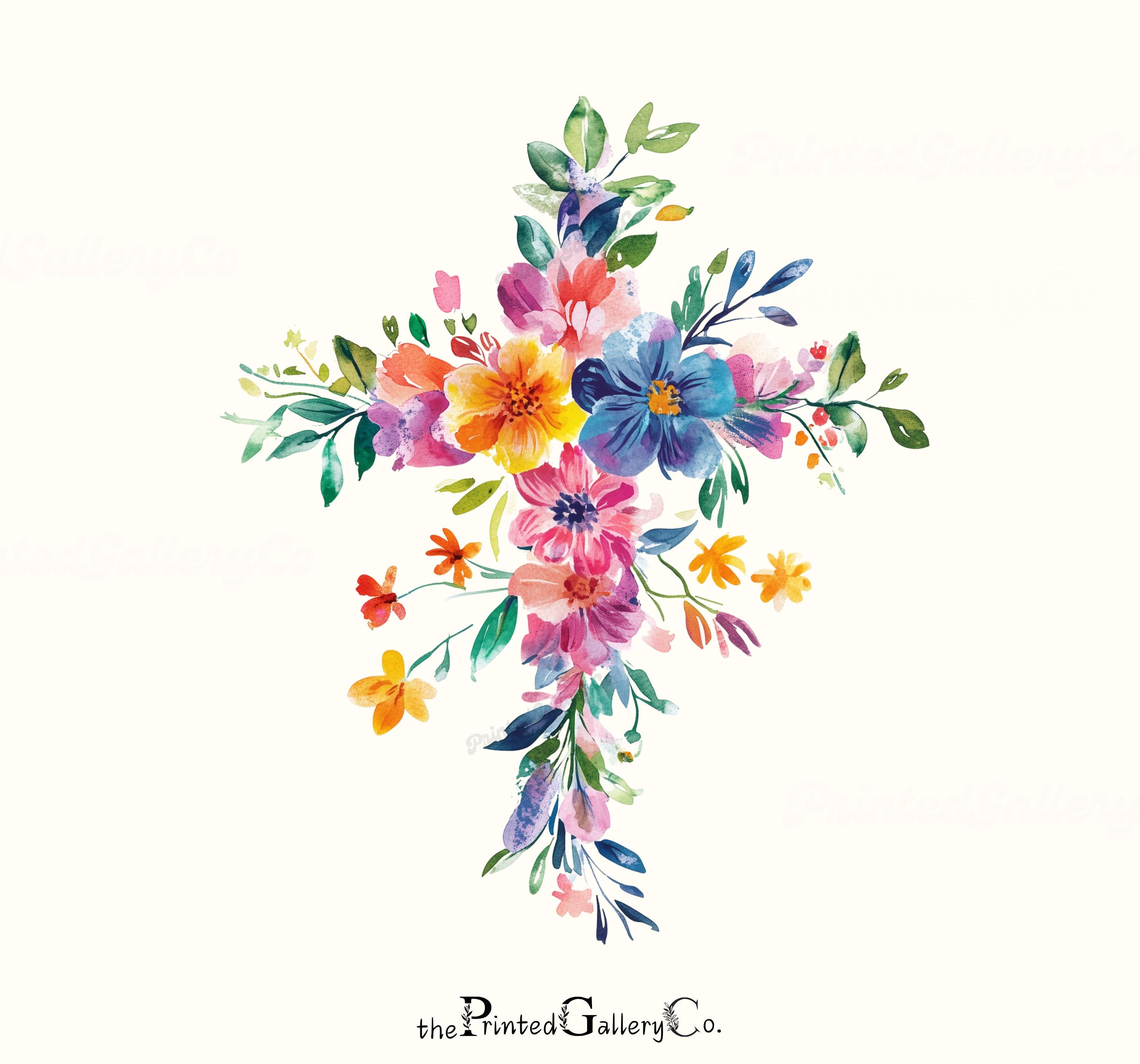 Blue Floral Cross Clipart Watercolor Garden Flower Cross PNG Shabby ...