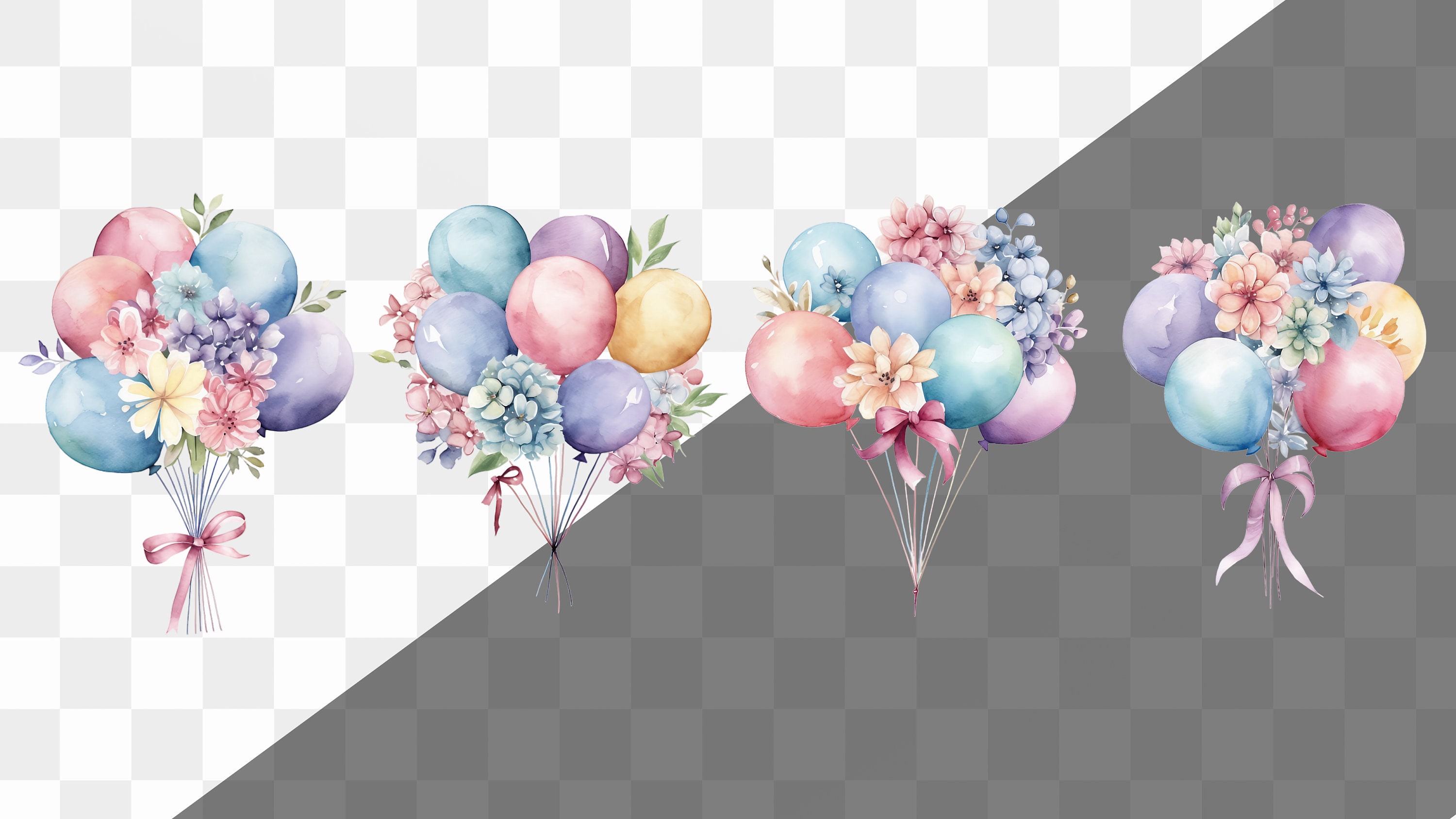 Watercolor Floral Balloon Clipart, Pastel Balloons PNG, Flower Bouquet ...