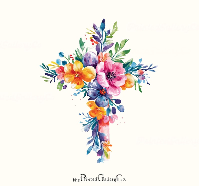 Blue Floral Cross Clipart Romantic Watercolor Cross PNG Tropical ...