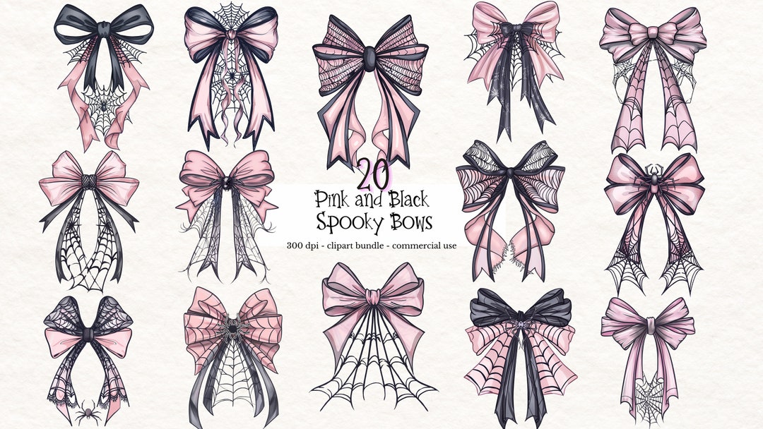 Pink and Black Halloween Bow Clipart, Pastel Pink Halloween Commercial ...