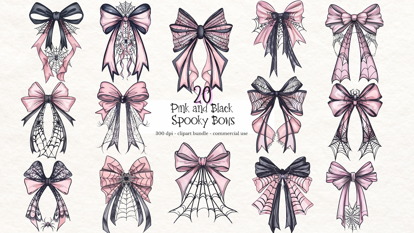 Pink and Black Halloween Bow Clipart, Pastel Pink Halloween Commercial ...