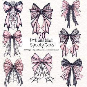 Pink and Black Halloween Bow Clipart, Pastel Pink Halloween Commercial ...