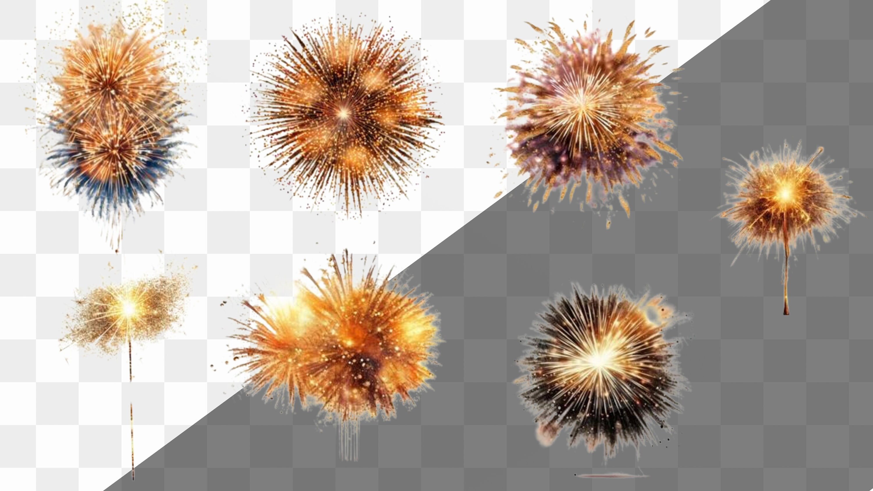 Celebration Gold Fireworks Clipart Bundle, Glitter Firework Commercial ...