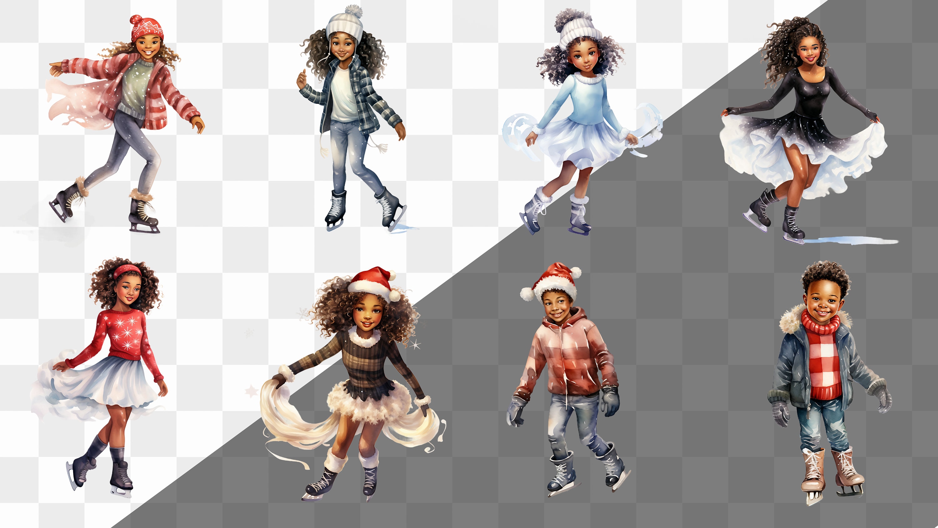 Ice Skating Girls Clipart, Co-ed Winter Clip Art for Sublimation ...