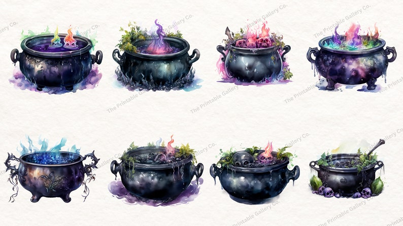 Watercolor Fantasy Cauldron Clipart, Gothic Magic Potion Clip Art ...