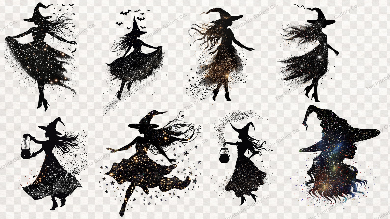 Glitter Halloween Witch Clipart, Spooky Witches, Broomstick, Brewing ...