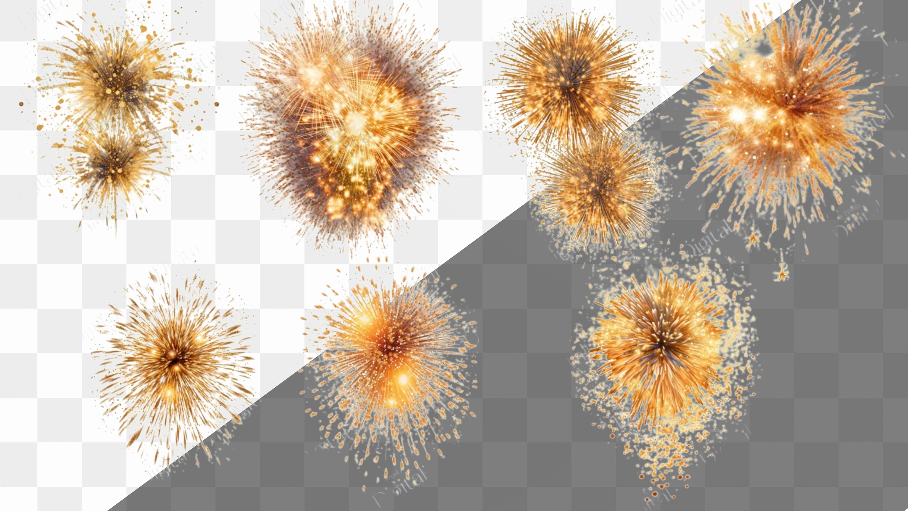 Celebration Gold Fireworks Clipart Bundle, Glitter Firework Commercial ...