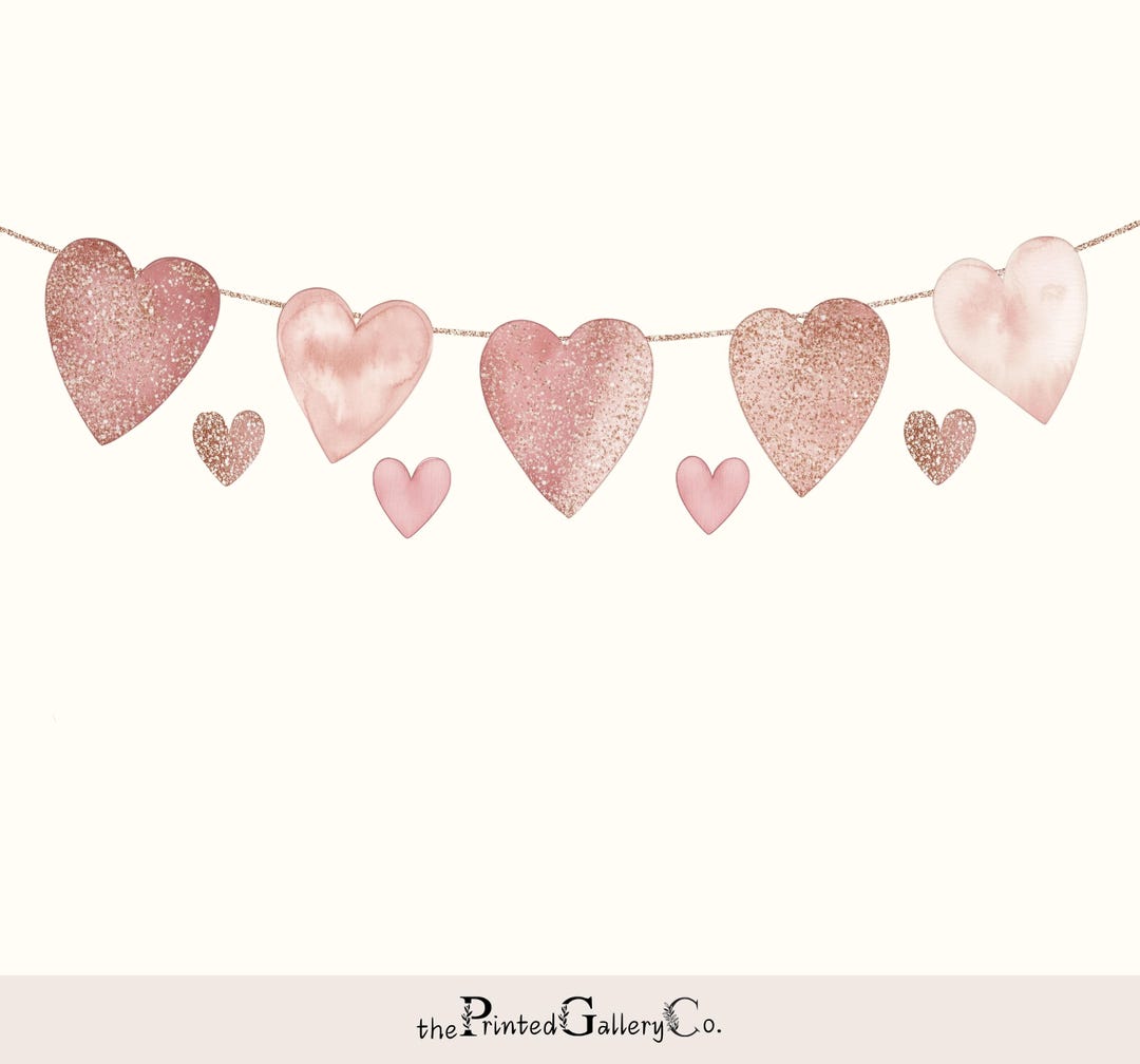 Glitter Heart Garland Clipart Rose Gold Valentines Day Overlay PNG Cute ...