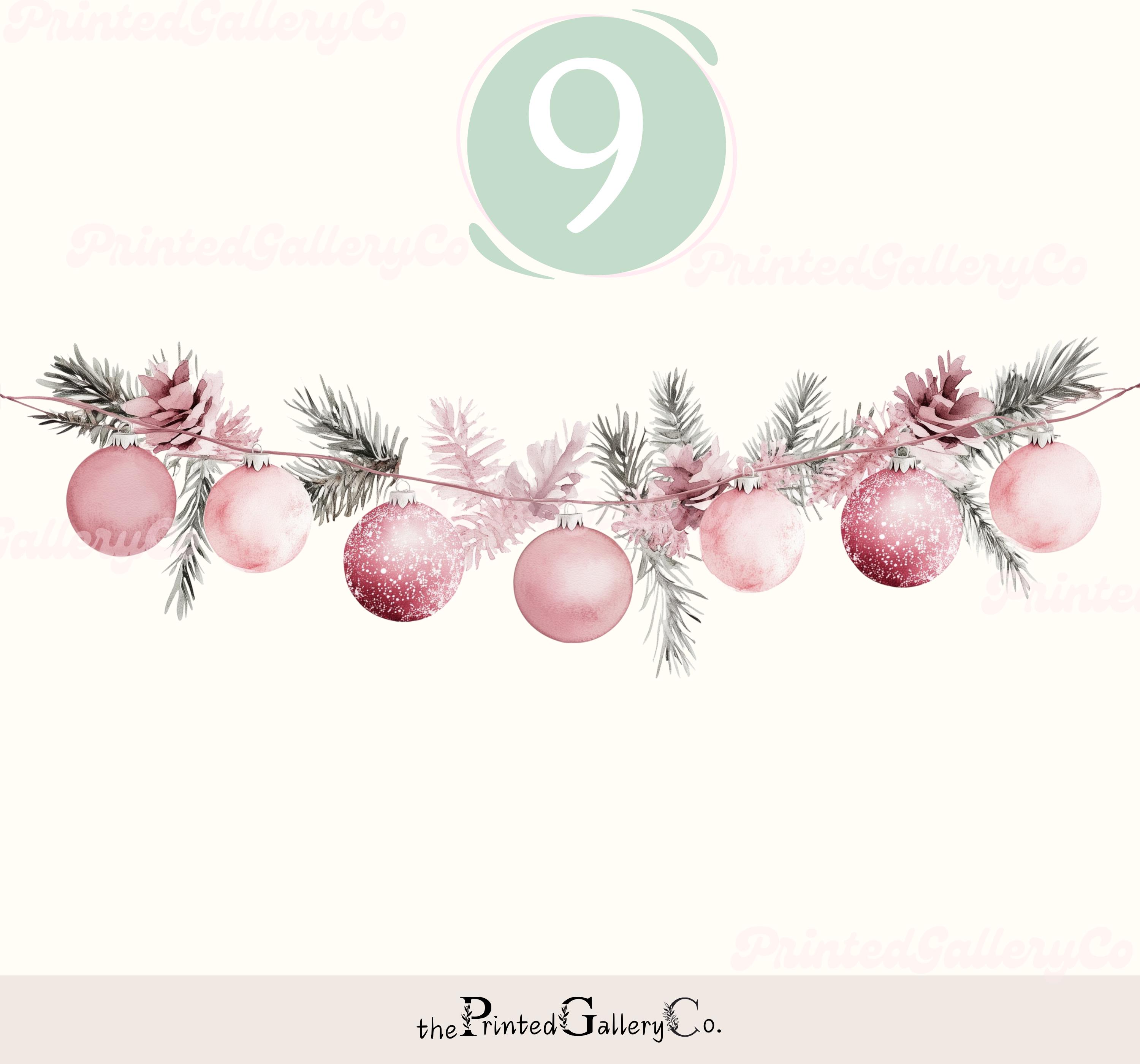 Watercolor Pink Christmas Garland Png Clipart, Boho Neutral Xmas Border ...
