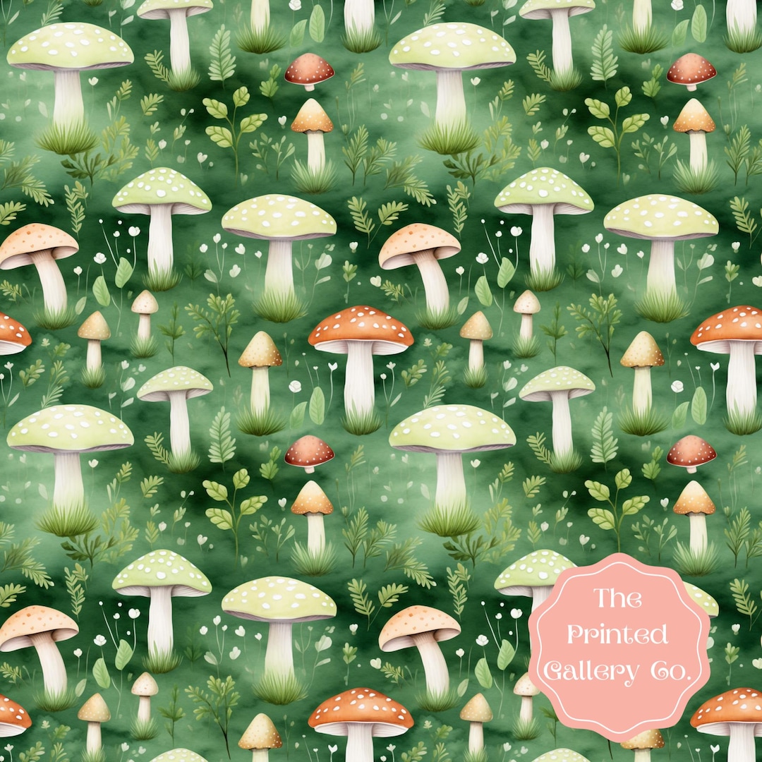 Enchanted Forest Seamless Pattern: Watercolor Fantasy Mushroom Clipart ...