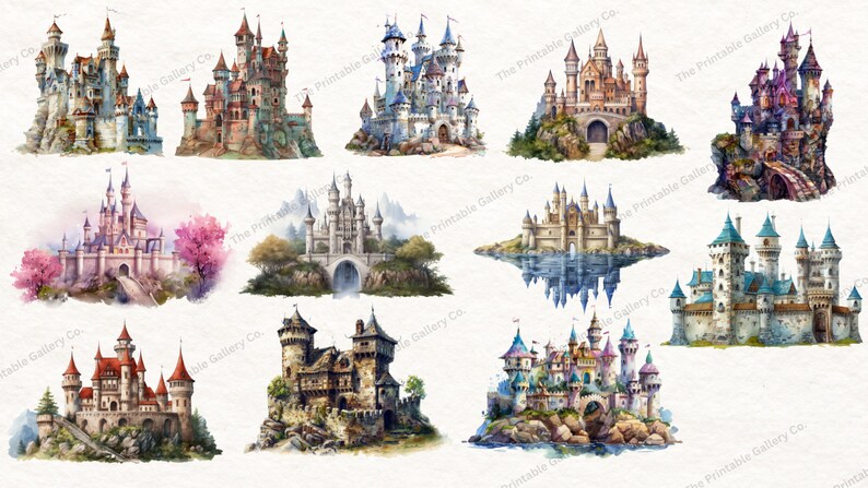 Watercolor Castle Clipart Bundle, Fantasy Castlecore Clip Art Bundle ...