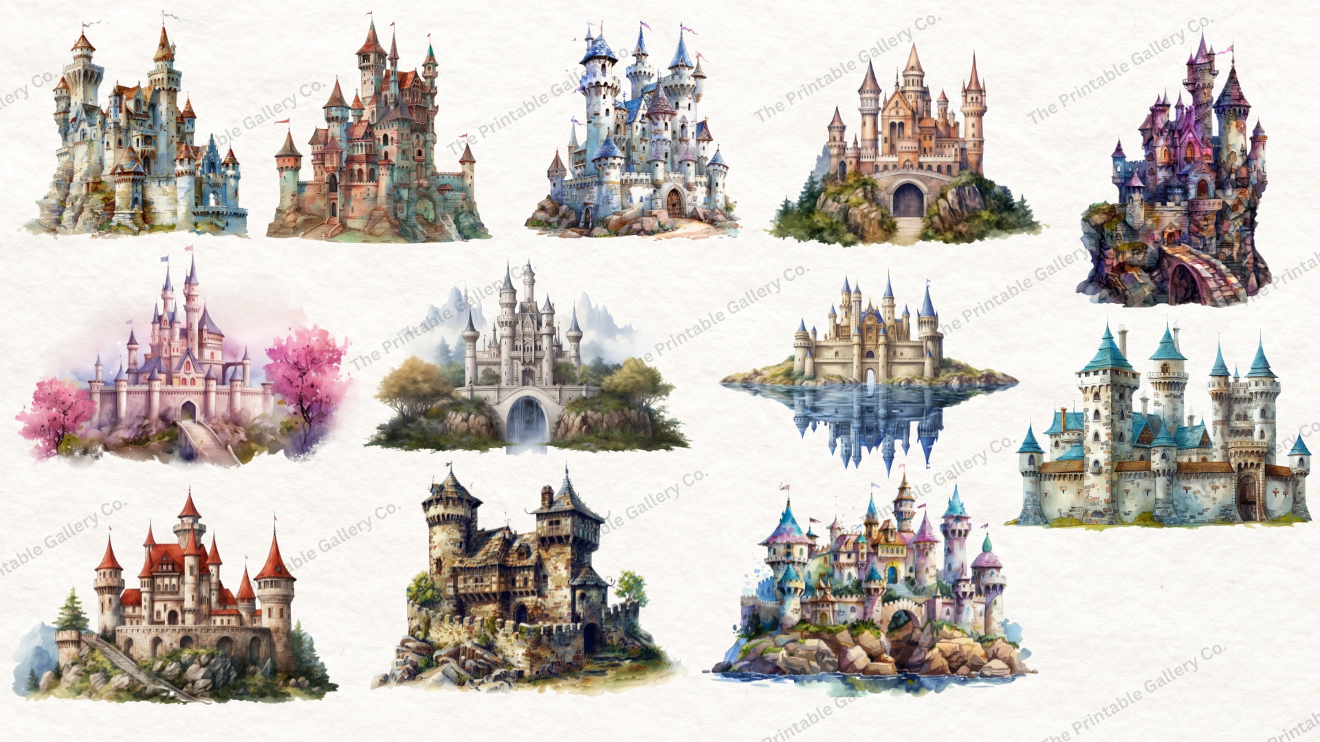 Watercolor Castle Clipart Bundle, Fantasy Castlecore Clip Art Bundle ...