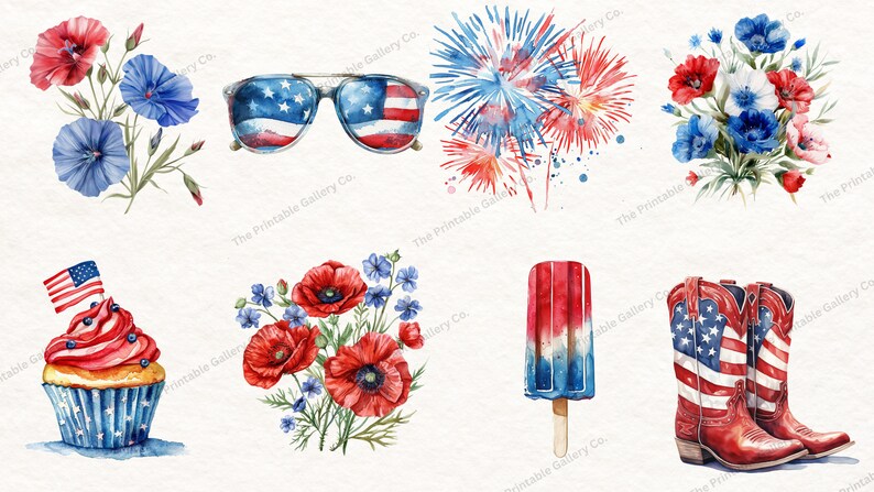 Watercolor 4th of July Clipart, Patriotic Independence Day Commercial ...