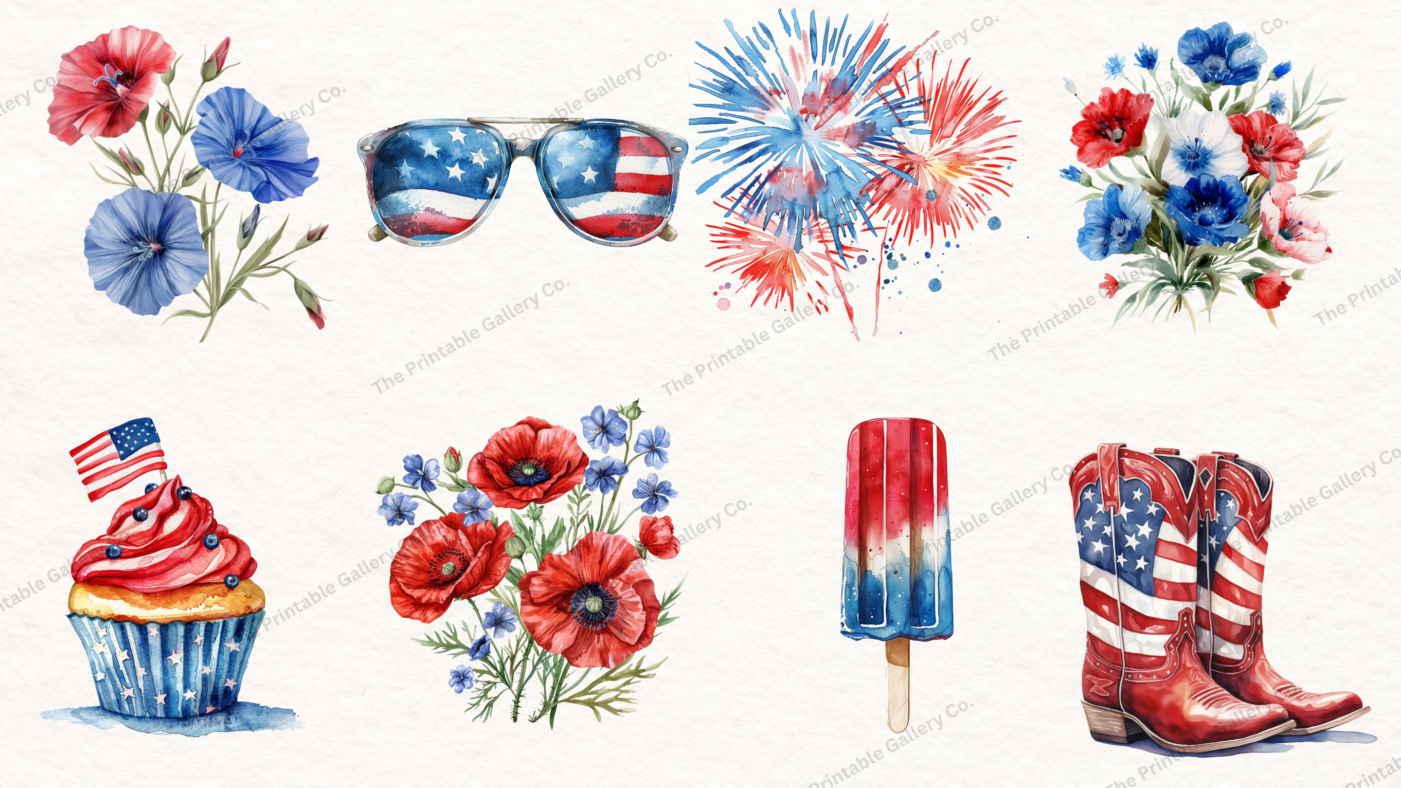 Watercolor 4th of July Clipart, Patriotic Independence Day Commercial ...