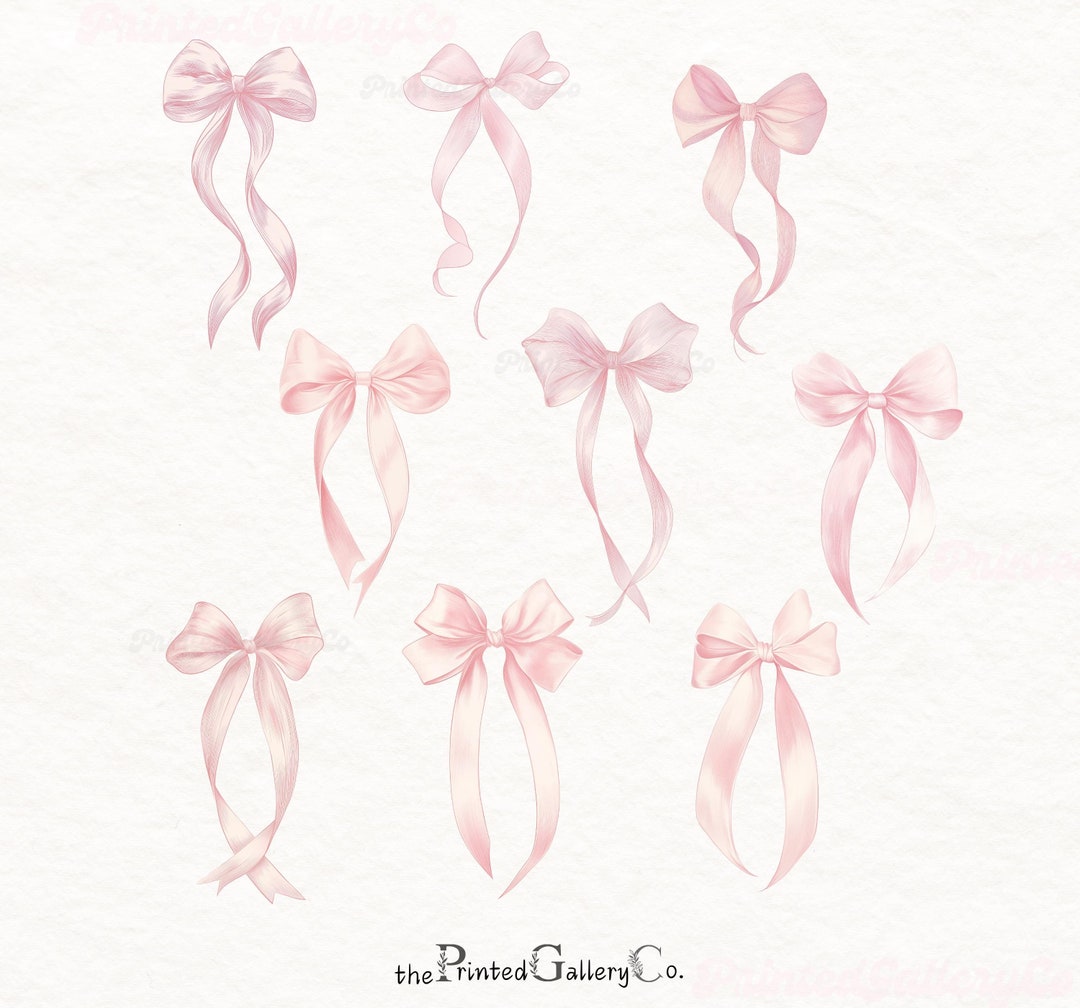 9 Pink Bows PNG Coquette Home Decor Thin Bow Collage PNG Girl Pink Bow ...