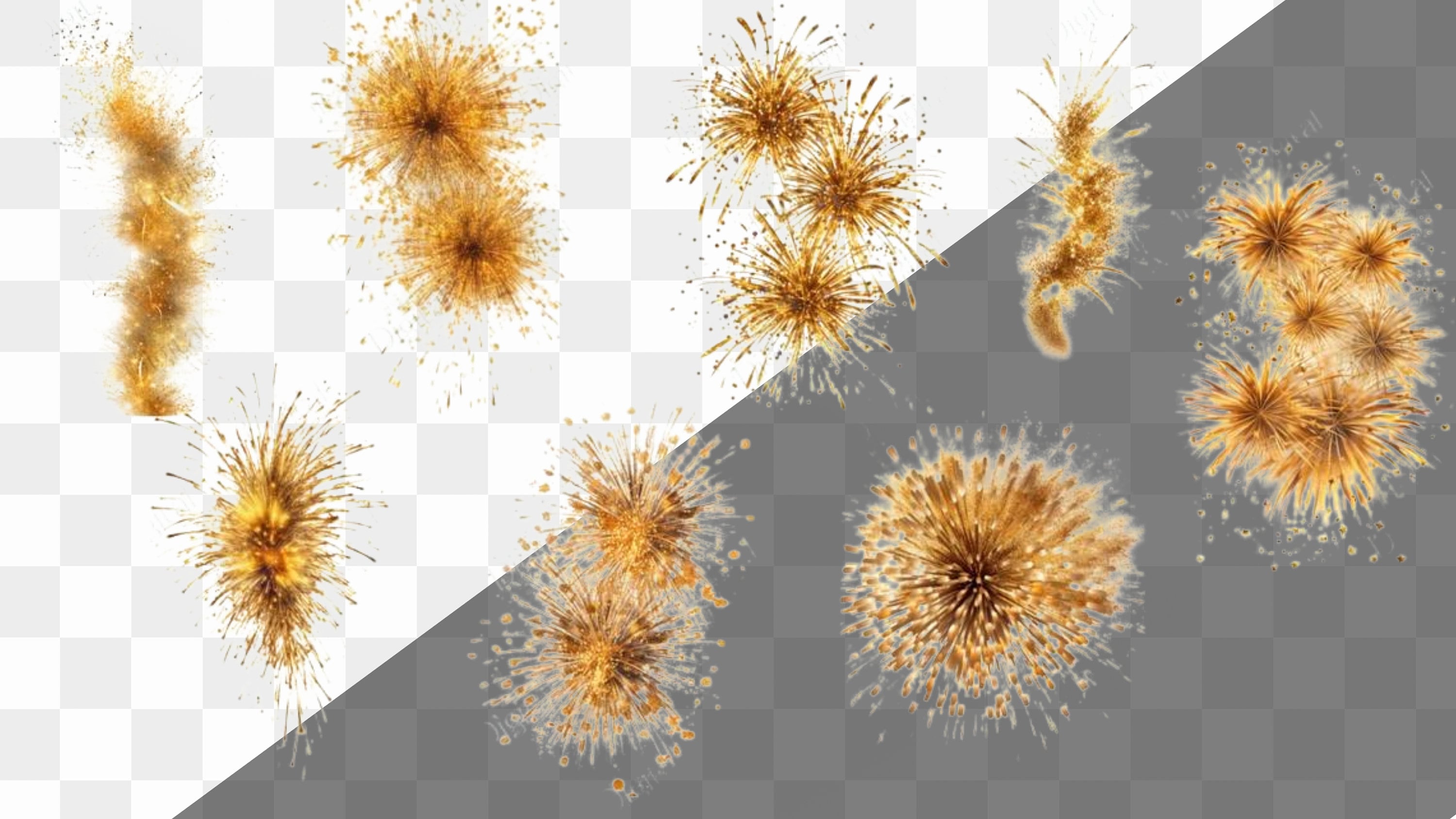 Celebration Gold Fireworks Clipart Bundle, Glitter Firework Commercial ...