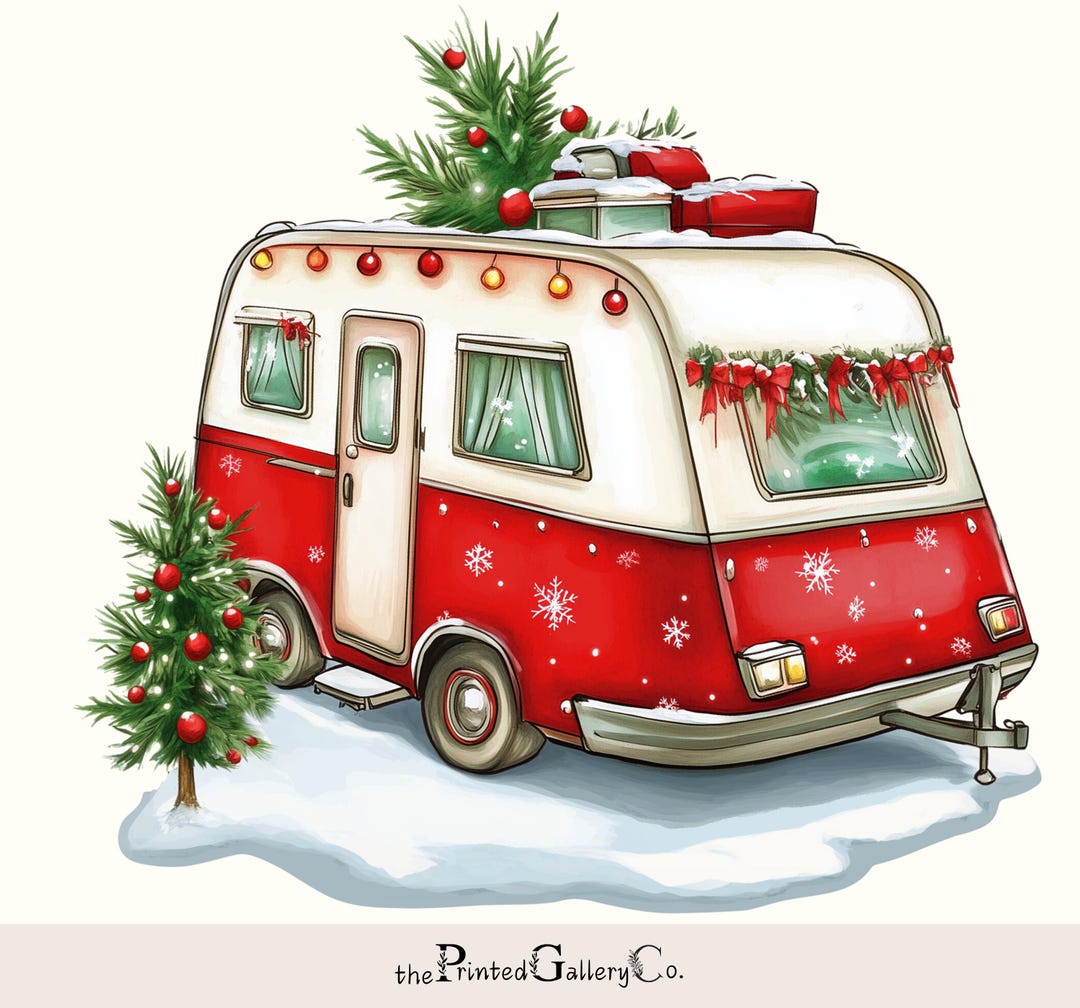 Christmas Camper PNG, Festive Holiday RV Clipart, Cozy Winter Camping ...