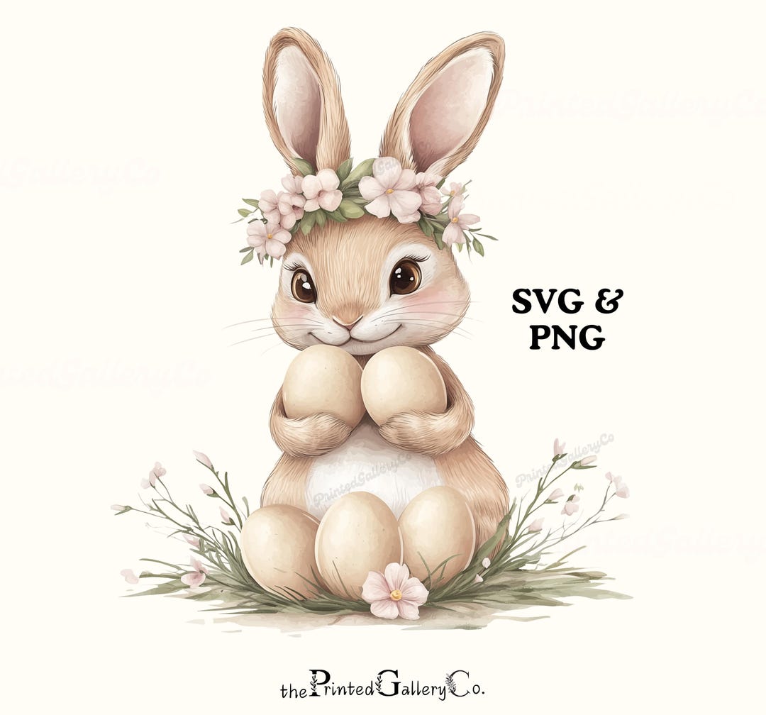 Beige Easter Bunny Clipart | Neutral Boho Bunny With Spring Eggs | PNG ...