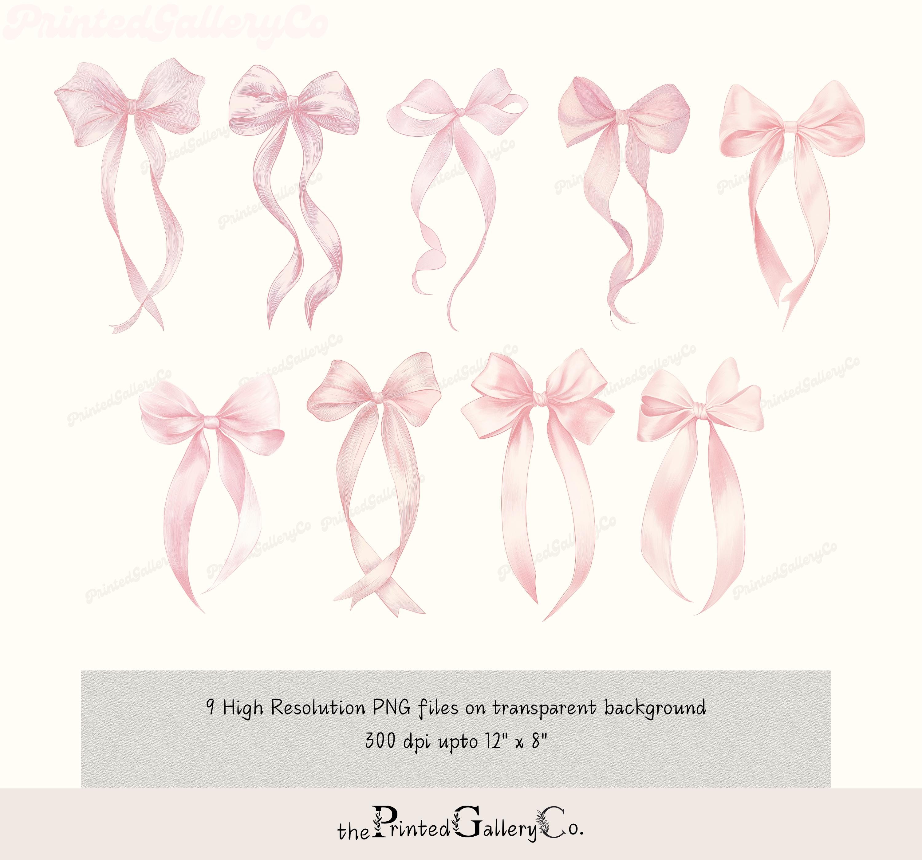 9 Pink Bows PNG Coquette Home Decor Thin Bow Collage PNG Girl Pink Bow ...