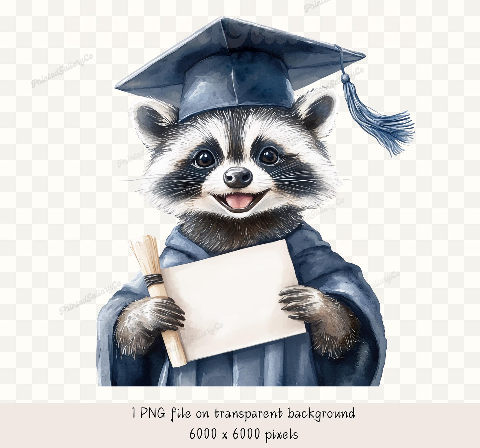 Watercolor Raccoon Graduation PNG, Cute Graduate Clipart, Blue Cap and ...
