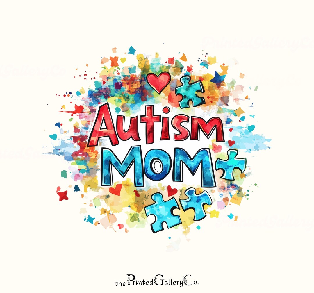 Watercolor Autism Mom PNG, Puzzle Piece Heart Sublimation, Autism ...