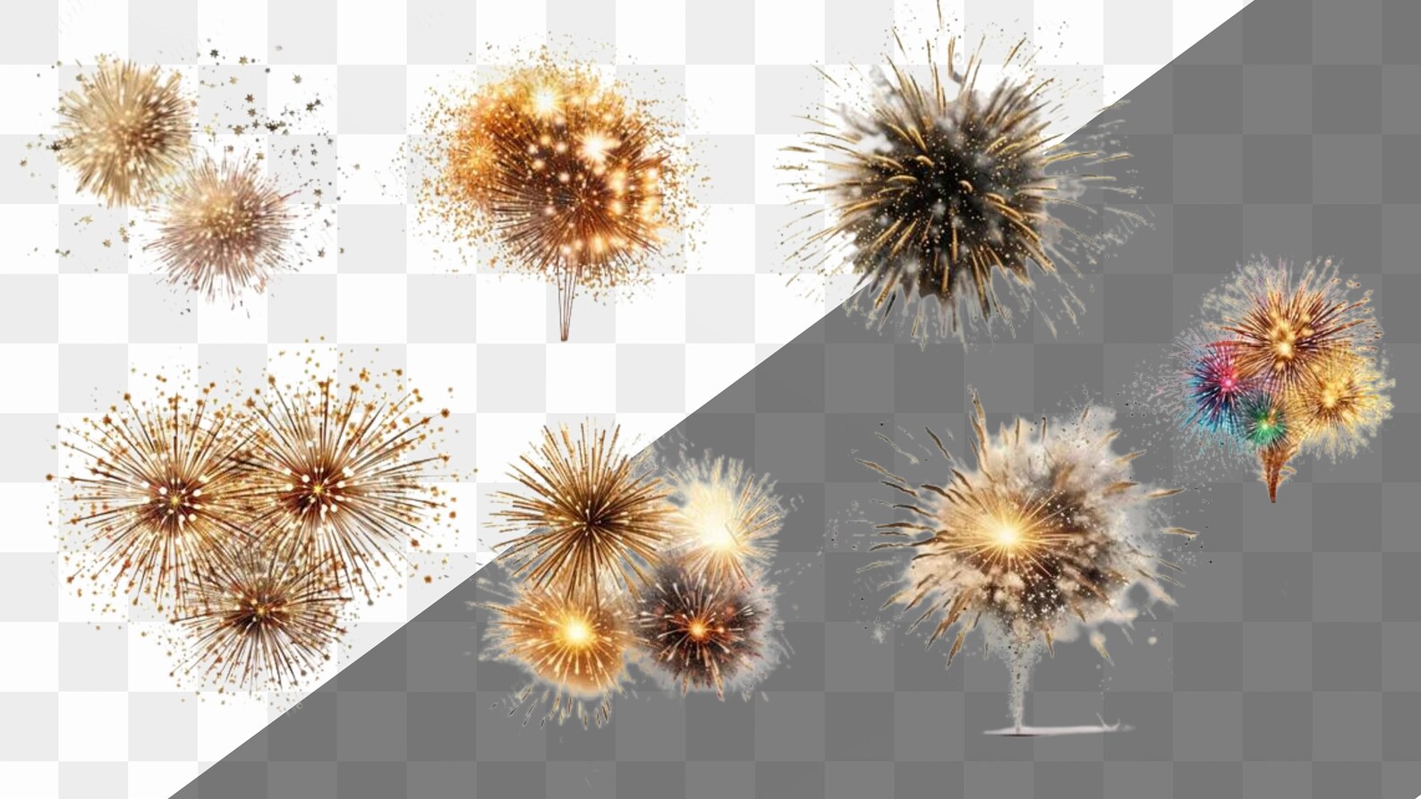 Celebration Gold Fireworks Clipart Bundle, Glitter Firework Commercial ...