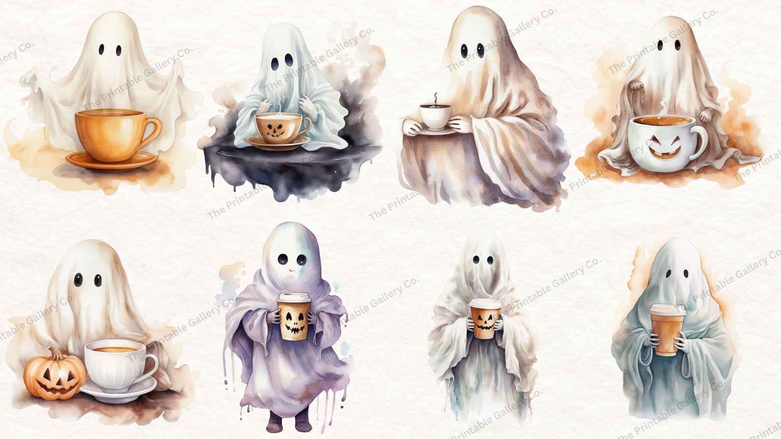 Cute Ghost Holding Coffee Clipart | Halloween Ghosts PNG | Spooky ...