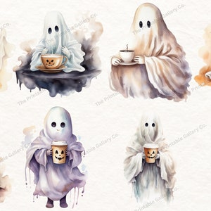Cute Ghost Holding Coffee Clipart | Halloween Ghosts PNG | Spooky ...