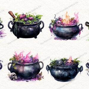 Watercolor Fantasy Cauldron Clipart, Gothic Magic Potion Clip Art ...