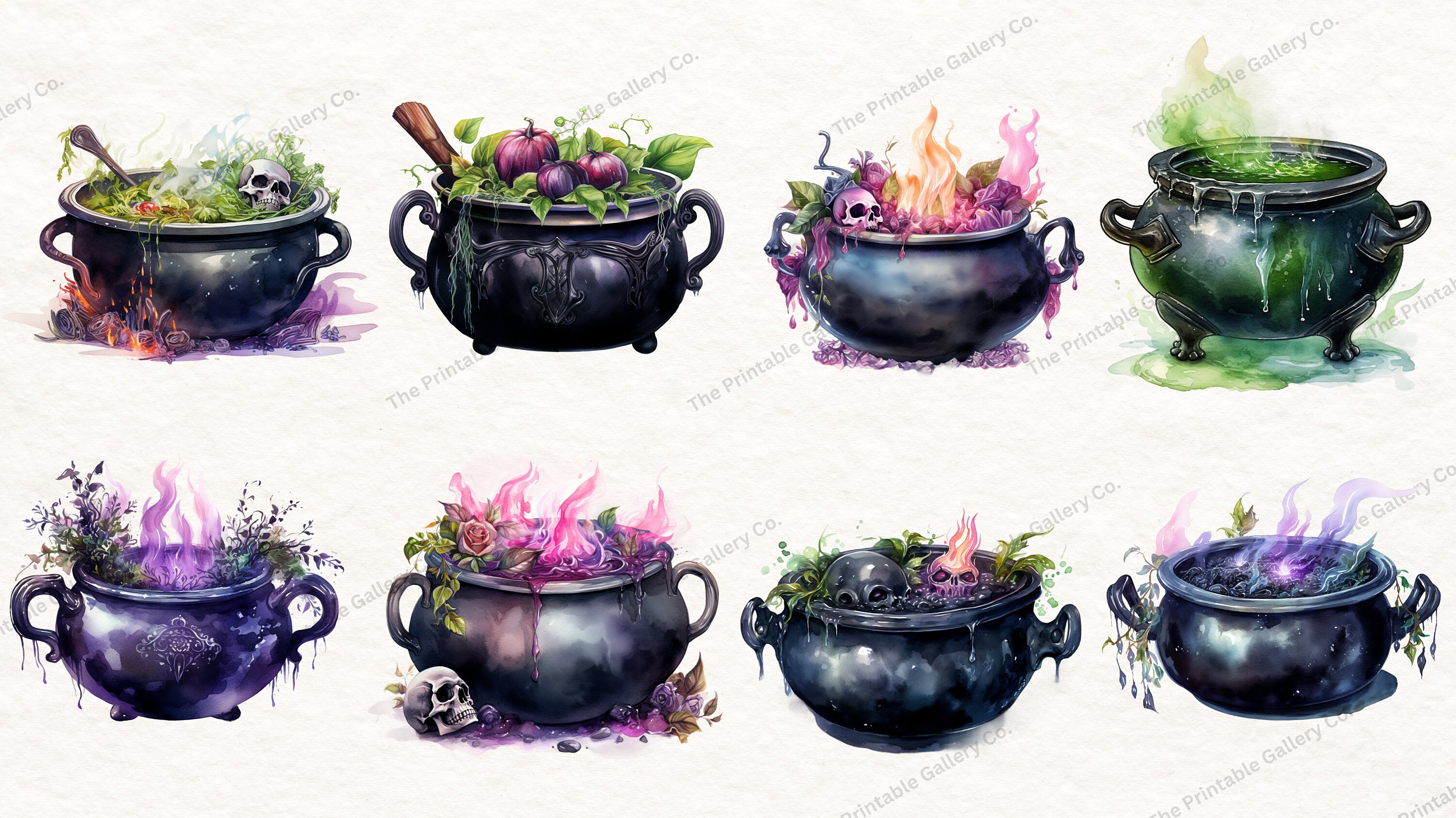 Watercolor Fantasy Cauldron Clipart, Gothic Magic Potion Clip Art ...