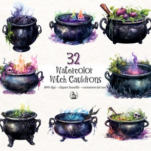 Watercolor Fantasy Cauldron Clipart, Gothic Magic Potion Clip Art ...