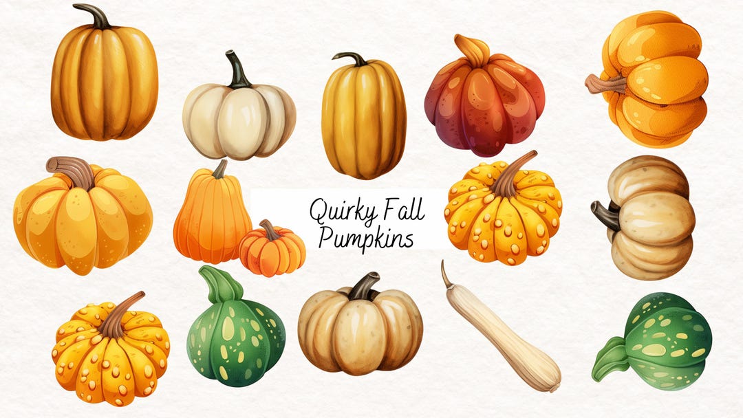 Gouache Painted Pumpkin Clipart, Fall Pumpkin PNG Bundle, Thanksgiving ...