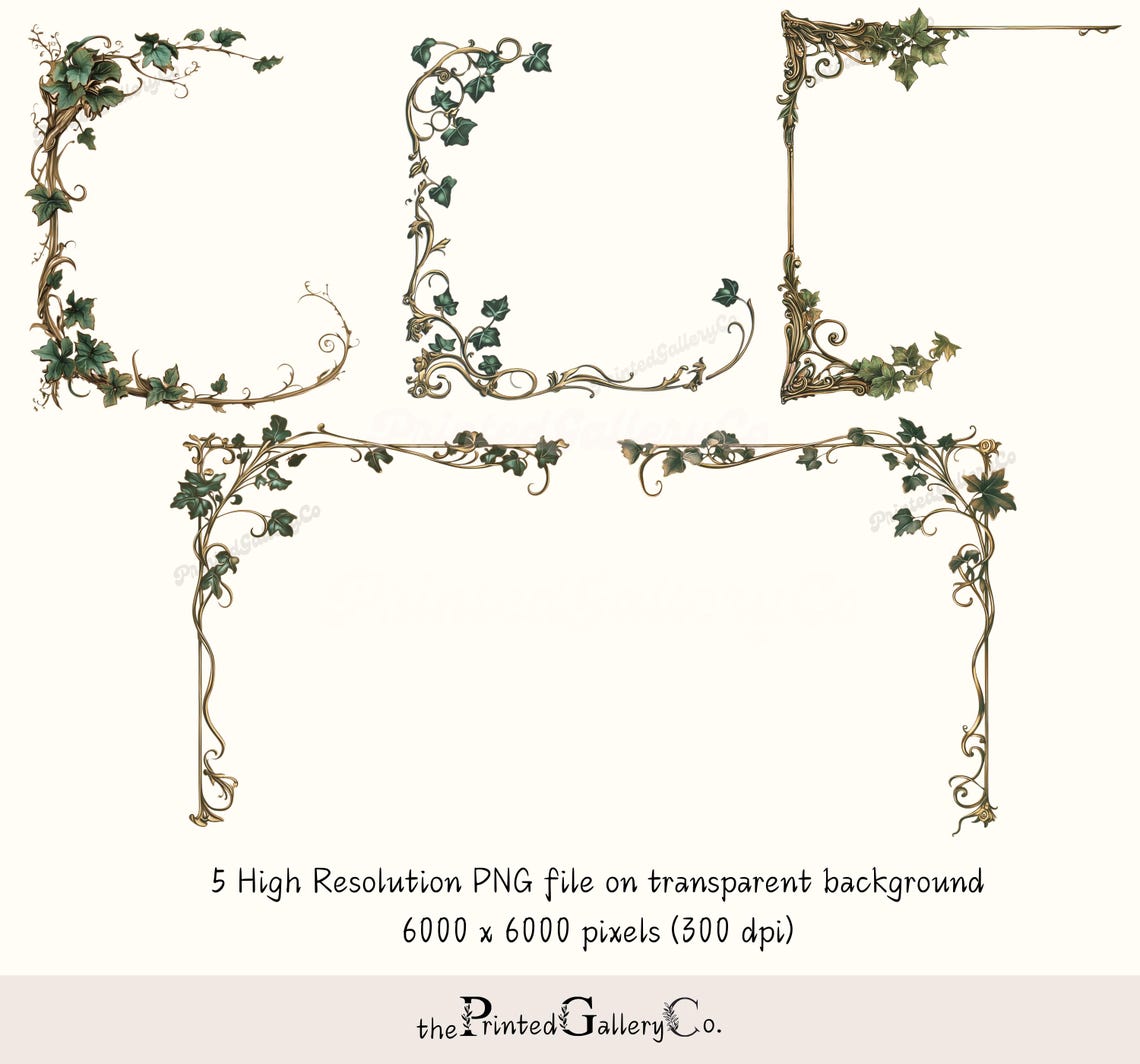 Gold Filigree Border Clipart, Nature Themed Corner Frame PNG Graphics ...