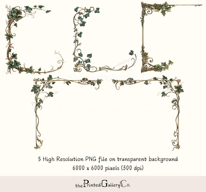 Gold Filigree Border Clipart, Nature Themed Corner Frame PNG Graphics ...