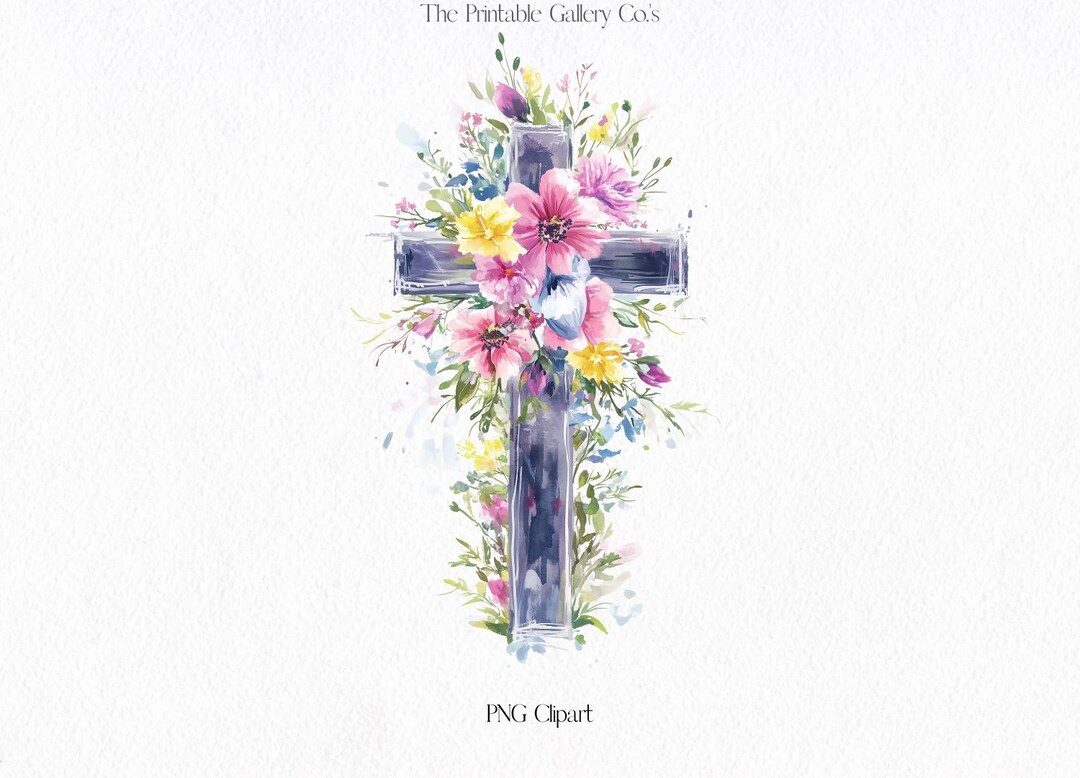 Purple Floral Cross Clipart Watercolor Garden Flower Cross PNG Shabby ...