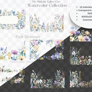 Pastel Watercolor Floral Clipart, Wild Flowers Commercial Use PNG ...