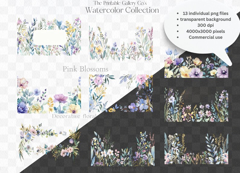 Pastel Watercolor Floral Clipart, Wild Flowers Commercial Use PNG ...