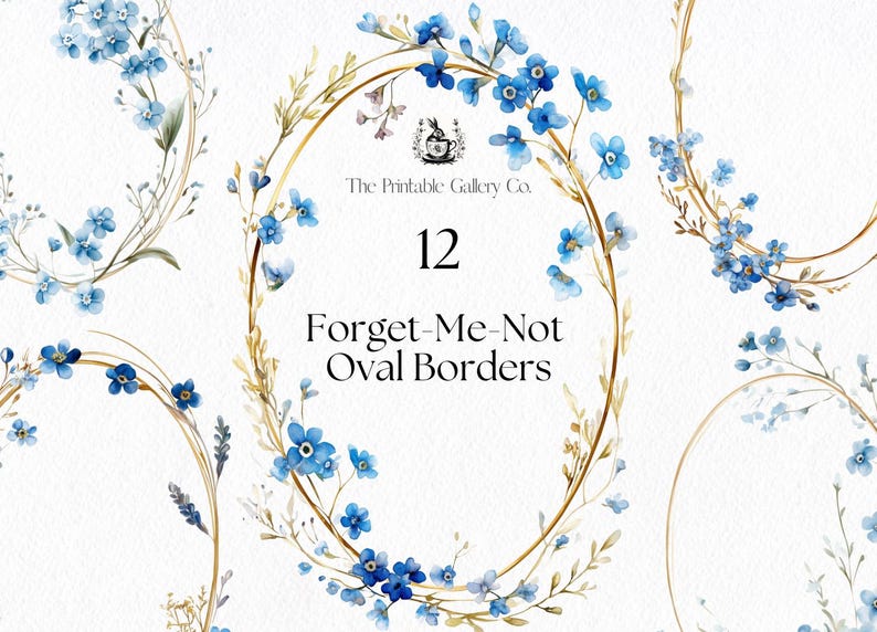 Watercolor Forget-me-not Flowers PNG Oval Wreath Border Blue Flower ...