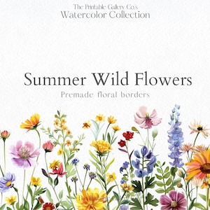 Watercolor Summer Flowers, Watercolors Floral Fields, Premade Borders ...