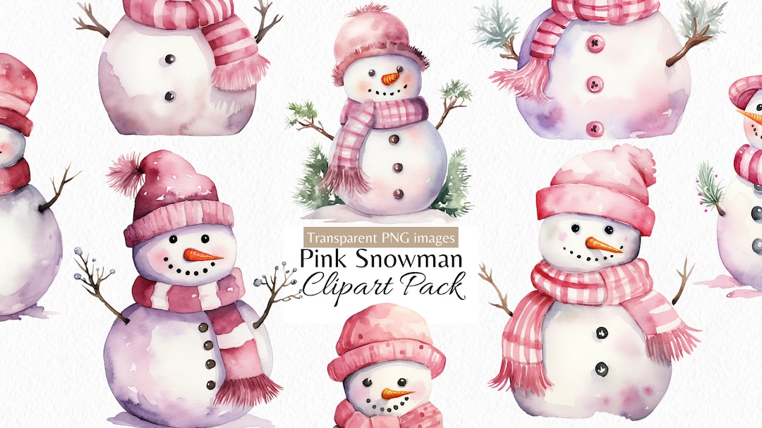 Pink Snowman Clipart, Christmas Snowman Graphics, Pink Snowmen PNG ...